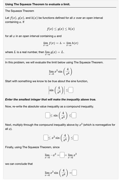 solved using the squeeze theorem to evaluate a limit the