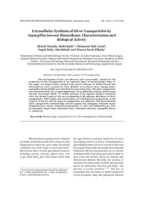 Pdf Extracellular Synthesis Of Silver Nanoparticles By Aspergillus