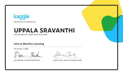 Uppala Sravanthi Completed The Intro To Machine Learning Course On Kaggle