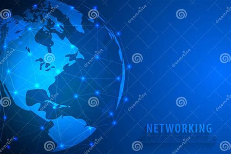 Global Network Connection Background Blue World Map Vector Stock