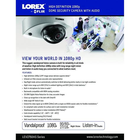 Lorex Lev2750asb 1080p Dome Mpx Security Camera With Audio Microphone For Mpx Surveillance