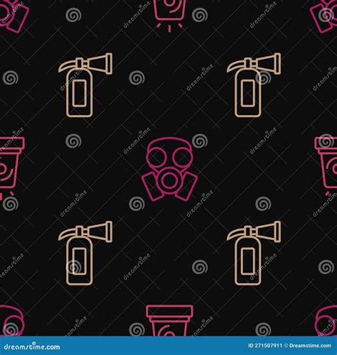set line flasher siren fire extinguisher and gas mask on seamless