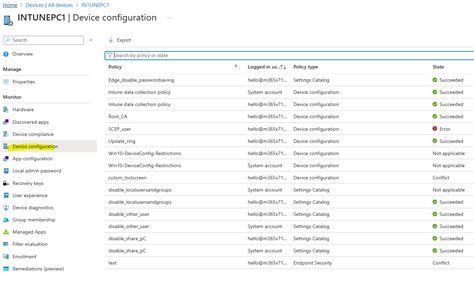 Check Intune Applied Policy Microsoft Qanda
