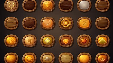 Playfully Designed Menu Interface Elements With Wooden And Gold Texture Game Buttons Background