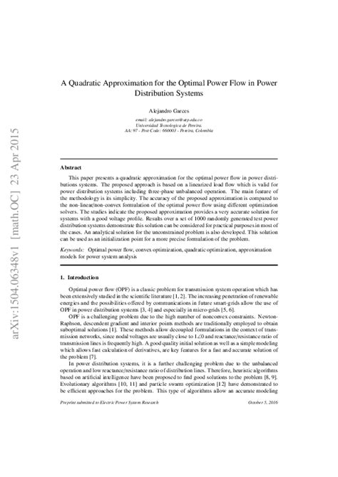 Pdf A Quadratic Approximation For The Optimal Power Flow In Power