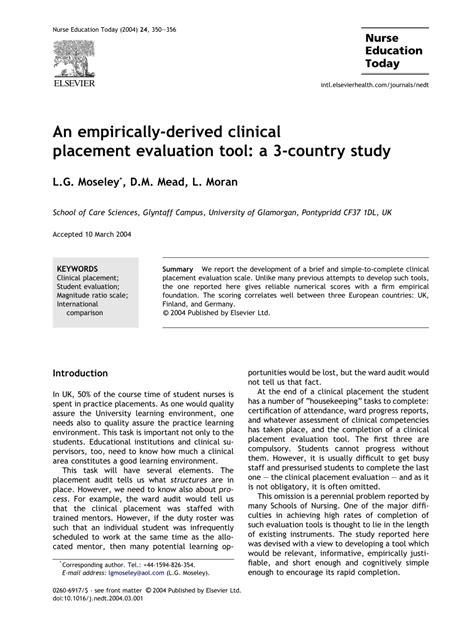 Pdf An Empirically Derived Clinical Placement Evaluation Tool A 3