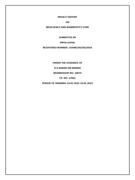 Project Report Pdf Bankruptcy Insolvency