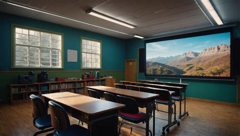 Classroom With A Projector And Screen Premium Ai Generated Image