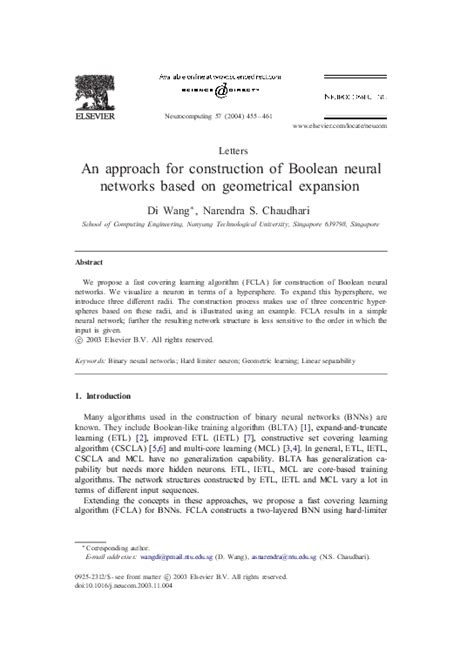 Pdf An Approach For Construction Of Boolean Neural Networks Based On