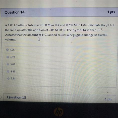 Solved Question Pts A L Buffer Solution Is M Chegg Com