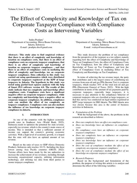 The Effect Of Complexity And Knowledge Of Tax On Corporate Taxpayer
