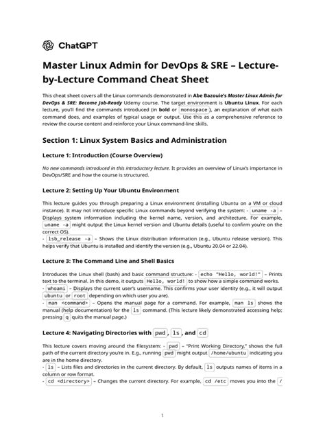 Master Linux Admin For Devops And Sre Lecture By Lecture Command Cheat Sheet Pdf Computer
