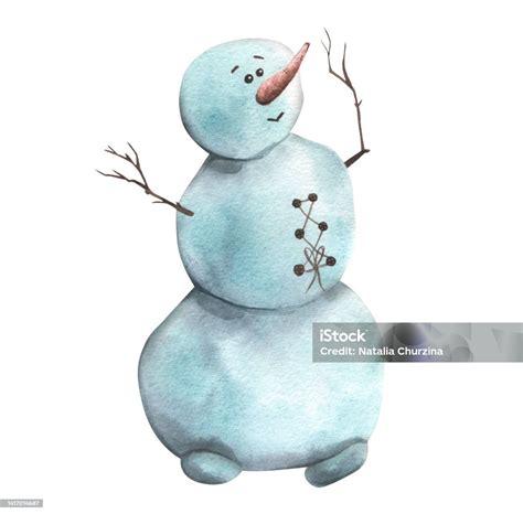 나뭇 가지 손잡이가있는 눈사람 버튼과 끈이있는 당근 코 수채화 그림 아늑한 겨울의 큰 세트에서 고립 된 물체 새해의 장식 디자인 및 구성을 위해 눈사람에 대한 스톡 벡터