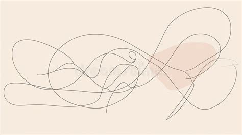 Continuous Black Line Creating Abstract Shapes And Patterns On A Beige