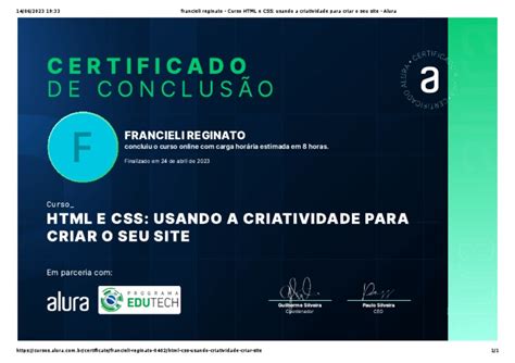 francieli reginato curso html e css usando a criatividade para criar o seu site alura pdf