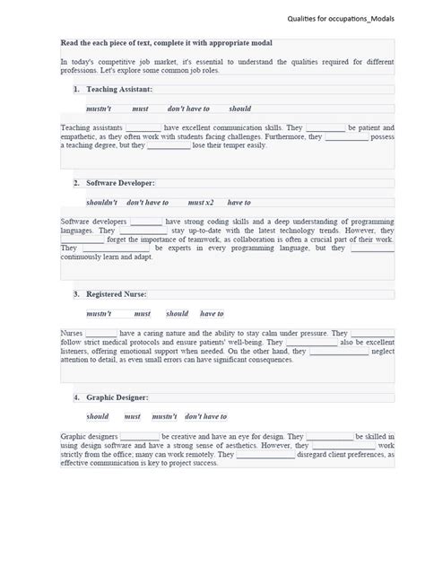 B1 Modals Job Qualities Pdf Nursing Computer Programming