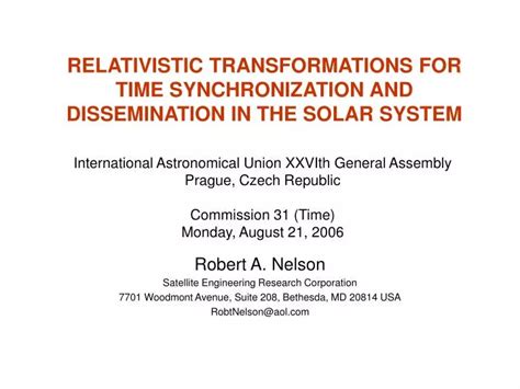 Ppt Relativistic Transformations For Time Synchronization And Dissemination In The Solar
