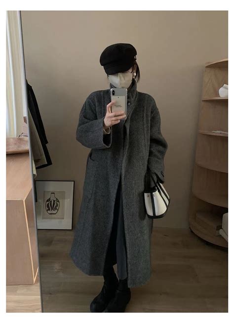 여성 키작녀롱코트 양모코트 모직 울 싱글 코트