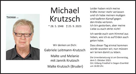 Traueranzeigen Von Michael Krutzsch 57trauerde