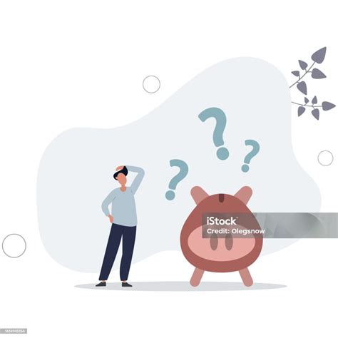 금융 문제 또는 저축 문제 의심 또는 혼란 은행 또는 경제적 불확실성 숙고 또는 돈 해결책 부의 개념 플랫 벡터 일러스트레이션 결정에 대한 스톡 벡터 아트 및 기타 이미지