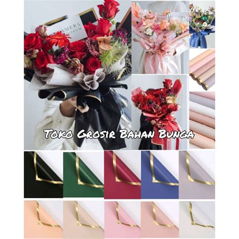 Jual Free Packing Flower Paper Variasi Kertas Bouquet Line Color Gold Cellophane Kertas Buket
