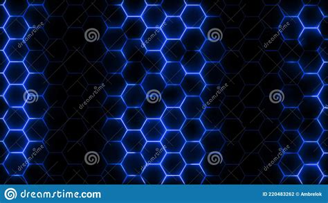 D Rendering Of Abstract Futuristic Hexagonal Mesh With Light Effects Stock Illustration