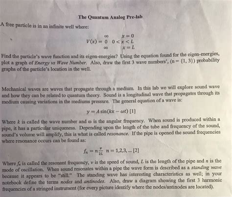 solved the quantum analog pre lab a free particle is in an