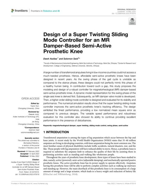 Design Of A Super Twisting Sliding Mode Controller For An Mr Damper Based Semi Active Prosthetic
