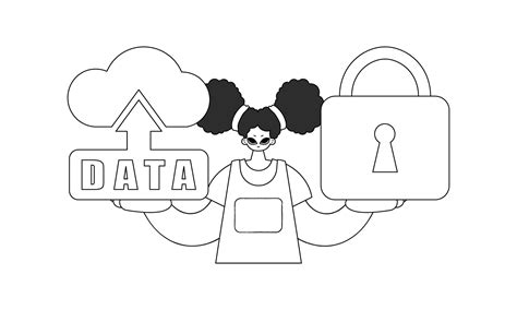 Girl Holds A Cloud Storage Logo Fashioned In Vector Linear Style Symbolizing The Internet Of