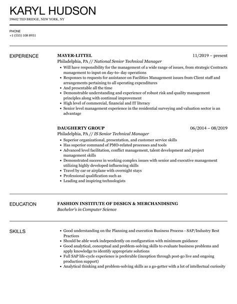 Senior Technical Manager Resume Samples Velvet Jobs