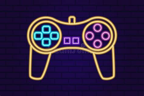 Vector Neon Glow Game Controller Gamepad Icon Colored Outline Joystick Element Flat Style On