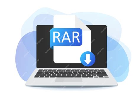 Premium Vector Download Rar Button On Laptop Screen Downloading