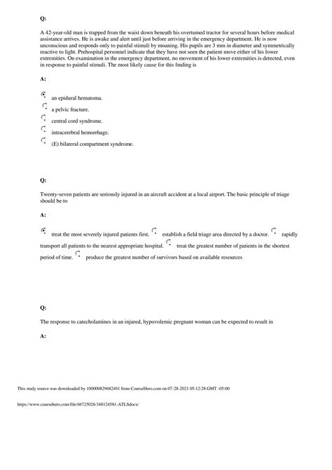 SOLUTION Atls Mcq Questions Answers Best For 2023 Studypool