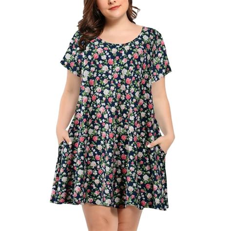 Vepkul Plus Size T Shirt Swing Dress For Women Casual With Pockets