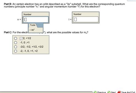 Solved An Certain Electron Has An Orbit Described As A 3p
