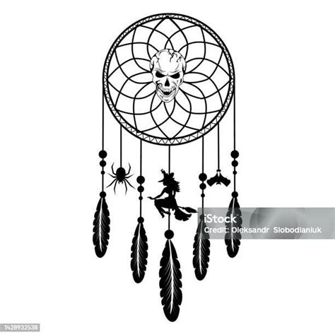 실 구슬 및 깃털이있는 드림 캐쳐 할로윈 마녀 보호 스타일의 아메리카 원주민 상징 0명에 대한 스톡 벡터 아트 및 기타 이미지 0명 그래픽 프린트 깃털 Istock