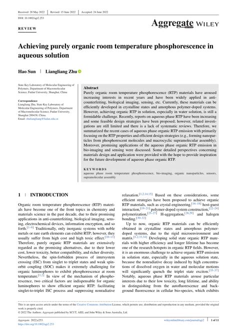 Pdf Achieving Purely Organic Room Temperature Phosphorescence In Aqueous Solution