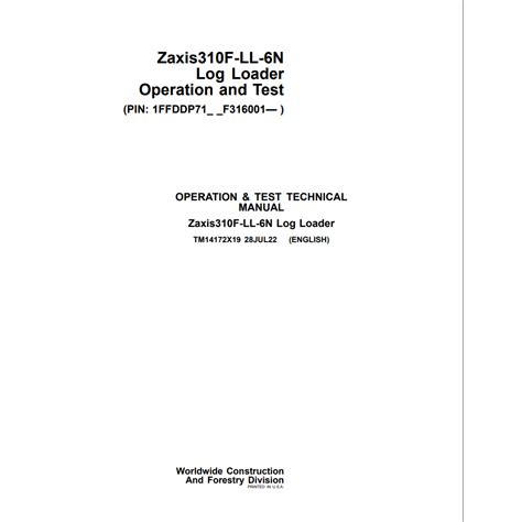 Hitachi Log Loader Zaxis 310f Ll 6n Technical Manual