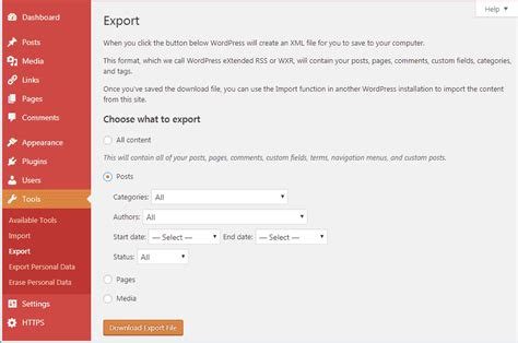 Wordpress Export The Posts Pages Or Media Content Codesteps