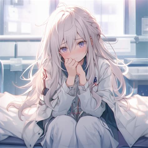 Premium Photo Anime Girl Sitting On A Bed With Her Hands On Her Chin