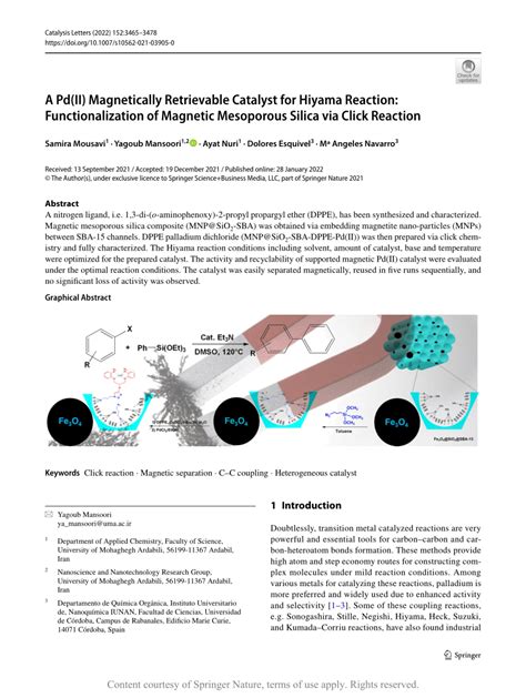 A Pdii Magnetically Retrievable Catalyst For Hiyama Reaction Functionalization Of Magnetic