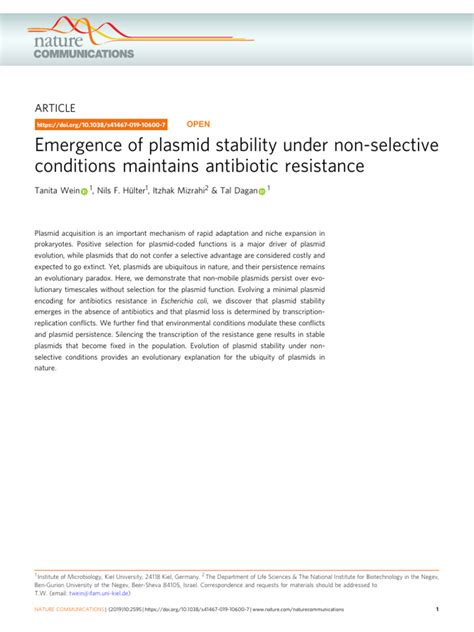 Emergence Of Plasmid Stability Under Non Selective Conditions Maintains