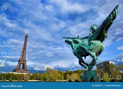 Eiffel Tower Paris Fance Jeanne D Arc Statue Stock Image Image Of