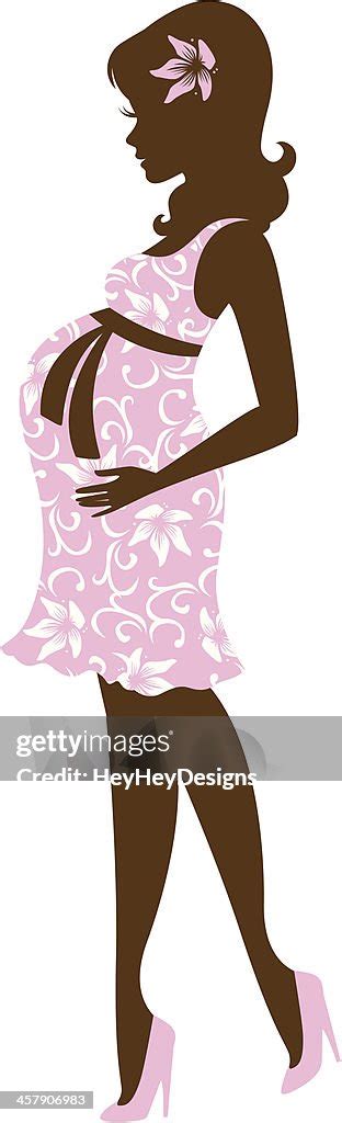 Pregnant Girl Silhouette In Floral Dress High Res Vector Graphic