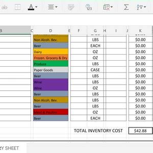 EXCEL Restaurant Inventory Form Etsy