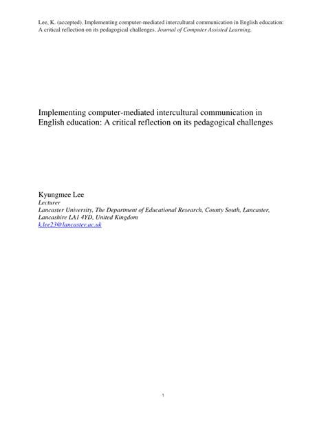 Pdf Implementing Computer Mediated Intercultural Communication In English Education A