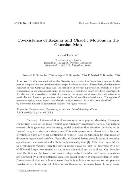 pdf co existence of regular and chaotic motions in the gaussian map