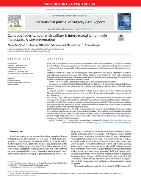 Pdf Gaint Phyllodes Tumour With Axillary And Interpectoral Lymph Node Metastasis A Rare