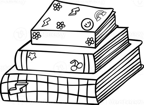 Retro Groovy Book Stack Doodle Outline 46307104 PNG