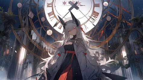 big clock anime girl standing in front of a backgrounds free